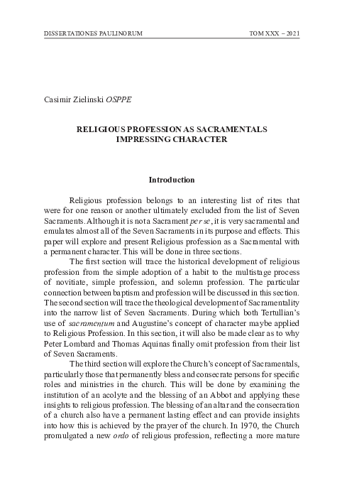 (PDF) Religious Profession as Sacramentals impressing character