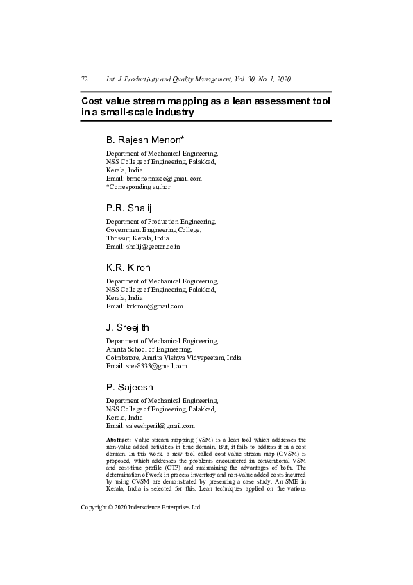 (PDF) Cost value stream mapping as a lean assessment tool in a small ...