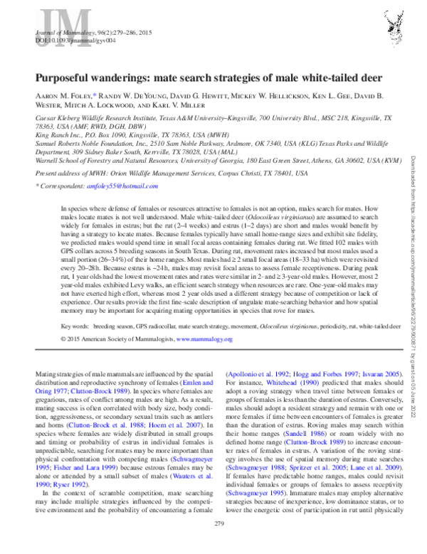 (PDF) Purposeful wanderings: mate search strategies of male white ...