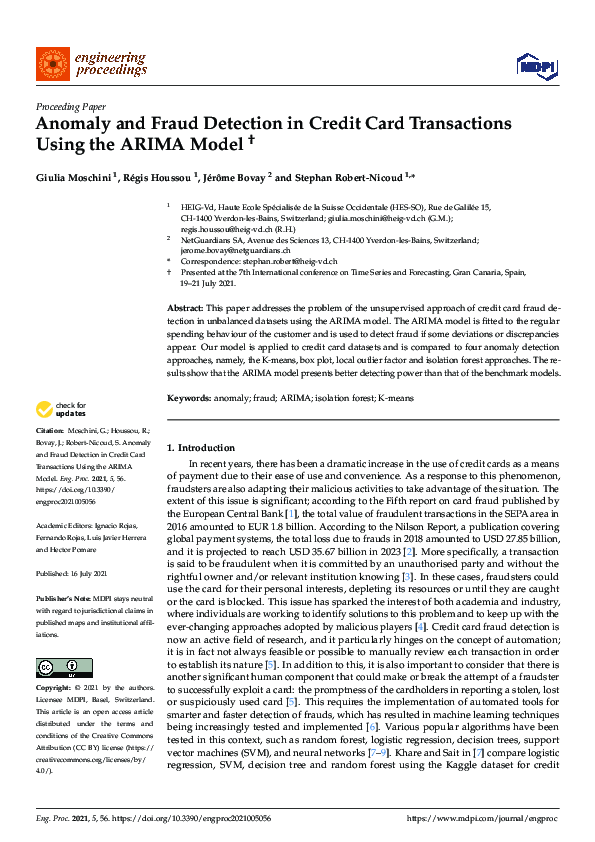 (PDF) Anomaly and Fraud Detection in Credit Card Transactions Using the ARIMA Model