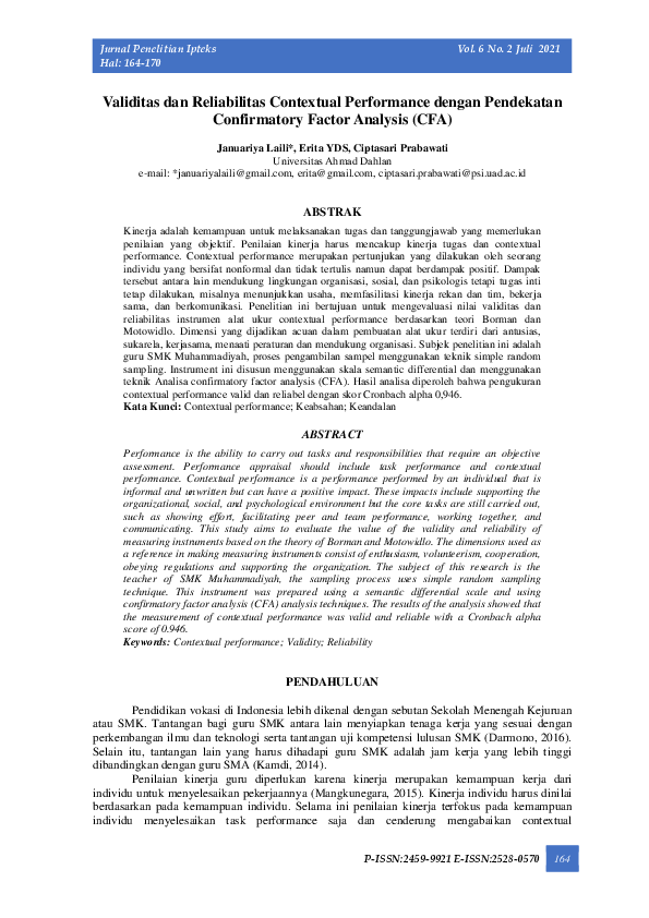 (PDF) Validitas Dan Reliabilitas Contextual performance Menggunakan Confirmatory Analisis Faktor ...