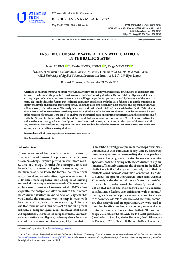 (PDF) Ensuring Consumer Satisfaction with Chatbots in the Baltic States