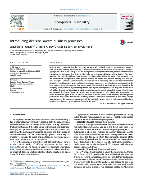 (PDF) Introducing decision-aware business processes