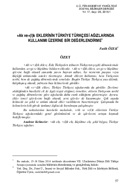 (PDF) An evaluation on use of the suffixes '+Ak ve+(I)k' in Turkey ...