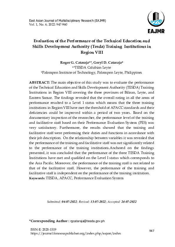 (PDF) Evaluation of the Performance of the Technical Education and ...