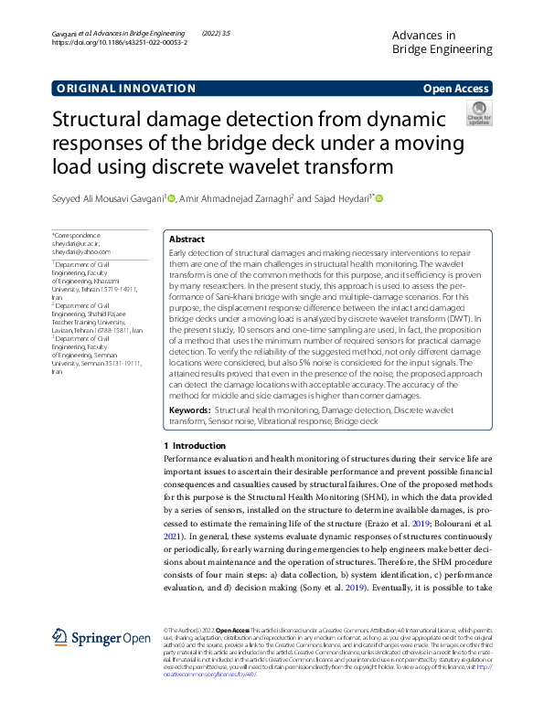 (PDF) Structural damage detection from dynamic responses of the bridge ...