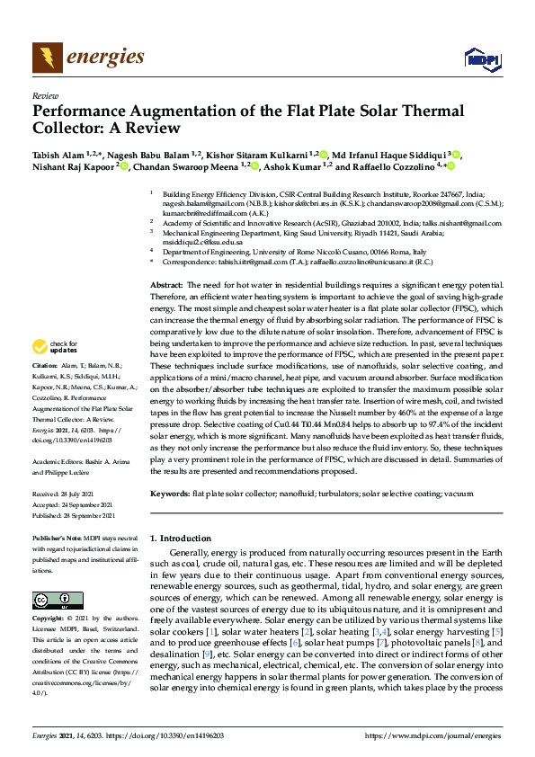 Pdf Performance Augmentation Of The Flat Plate Solar Thermal