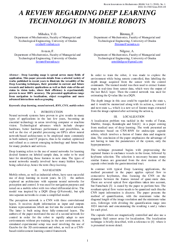 (PDF) A Review Regarding Deep Learning Technology in Mobile Robots