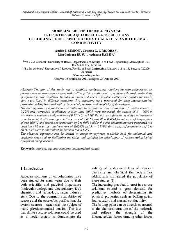(PDF) Modeling of the Thermo-Physical Properties of Aqueous Sucrose ...