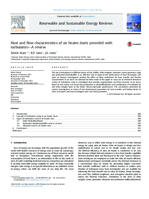 Pdf Heat And Flow Characteristics Of Air Heater Ducts Provided With