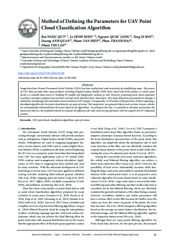 Method Of Defining The Parameters For Uav Point Cloud Classification Algorithm