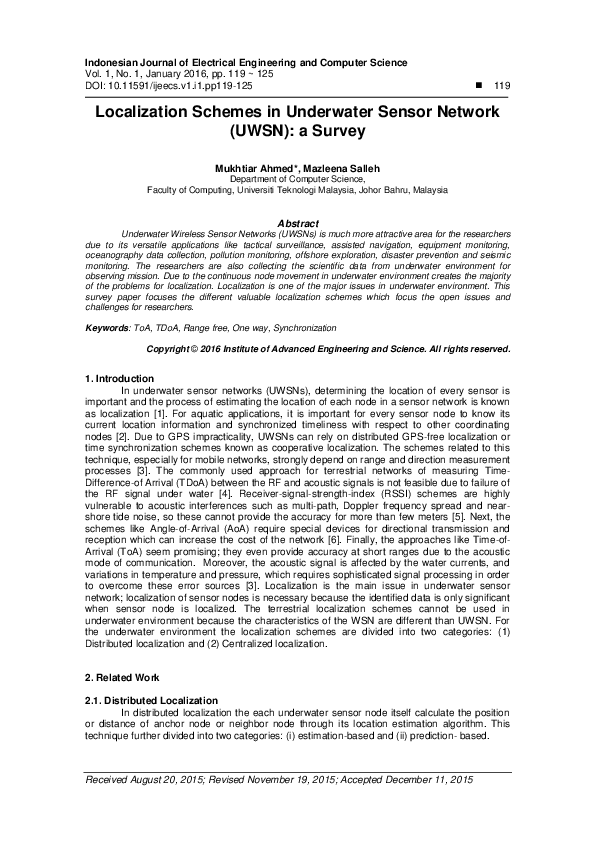 Pdf Localization Schemes In Underwater Sensor Network Uwsn A Survey 9040