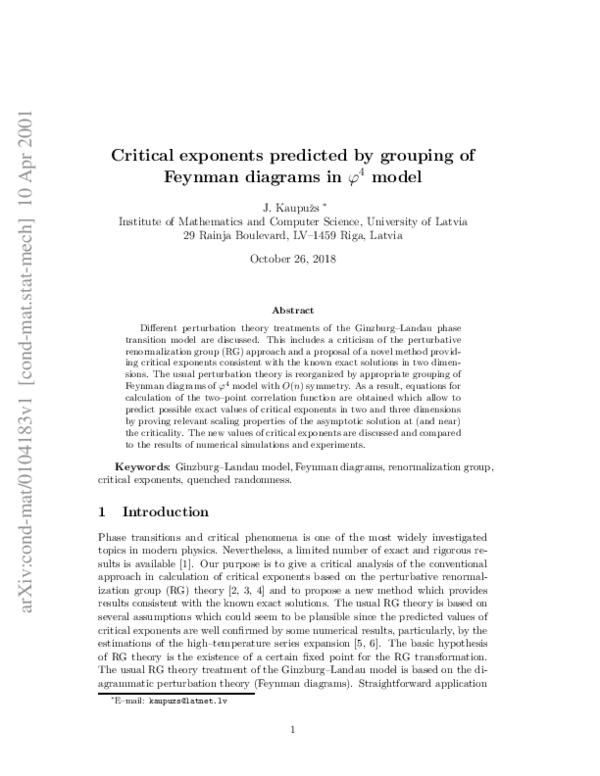 (PDF) Critical exponents predicted by grouping of Feynman diagrams in 4 ...