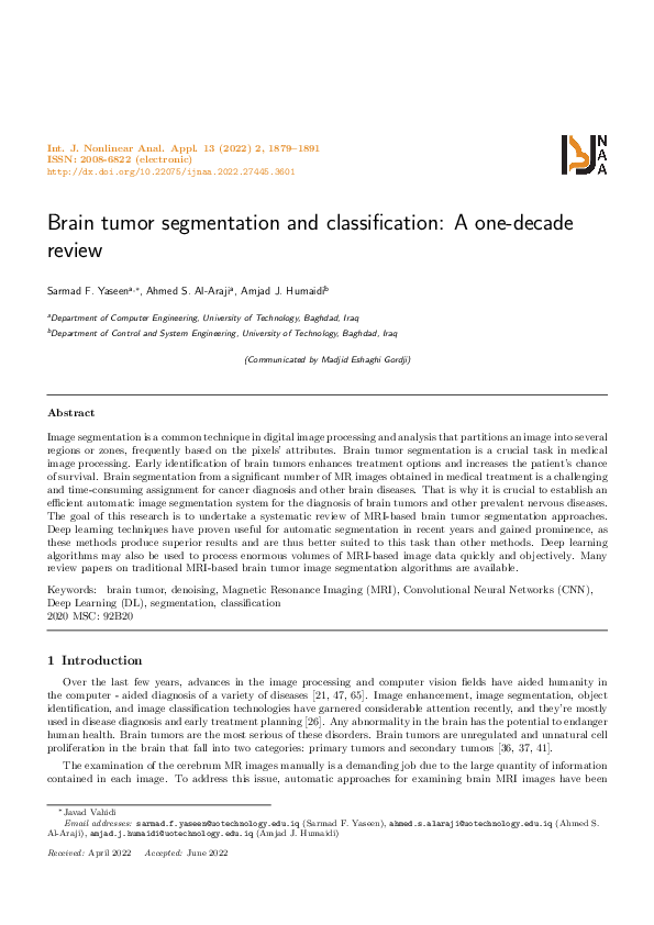 Pdf Brain Tumor Segmentation And Classification A One Decade Review