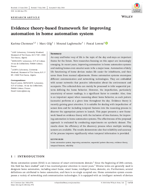 (PDF) Evidence theory-based framework for improving automation in home automation system