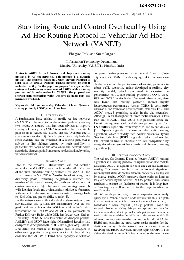(PDF) Stabilizing Route and Control Overhead by Using Ad-Hoc Routing Protocol in Vehicular Ad ...