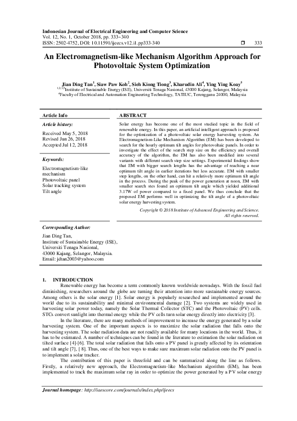 An Electromagnetism-like Mechanism Algorithm Approach for Photovoltaic System Optimization