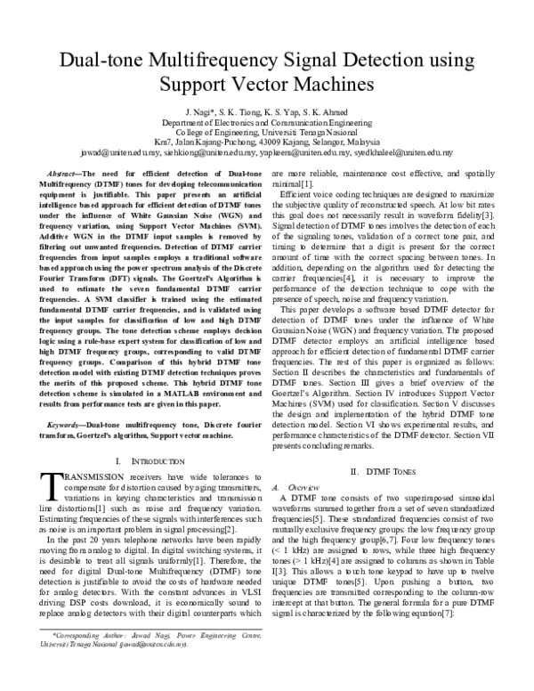 (PDF) Dual-tone Multifrequency Signal Detection using Support Vector Machines