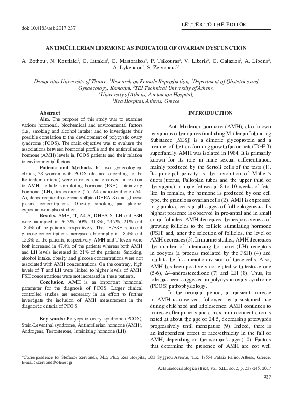Pdf Antimüllerian Hormone As Indicator Of Ovarian Dysfunction