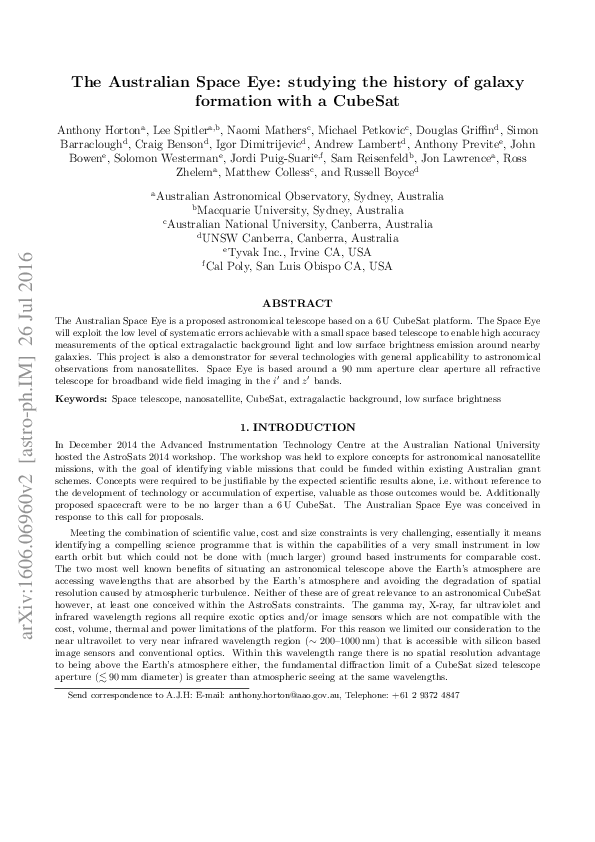 (PDF) The Australian Space Eye: studying the history of galaxy ...