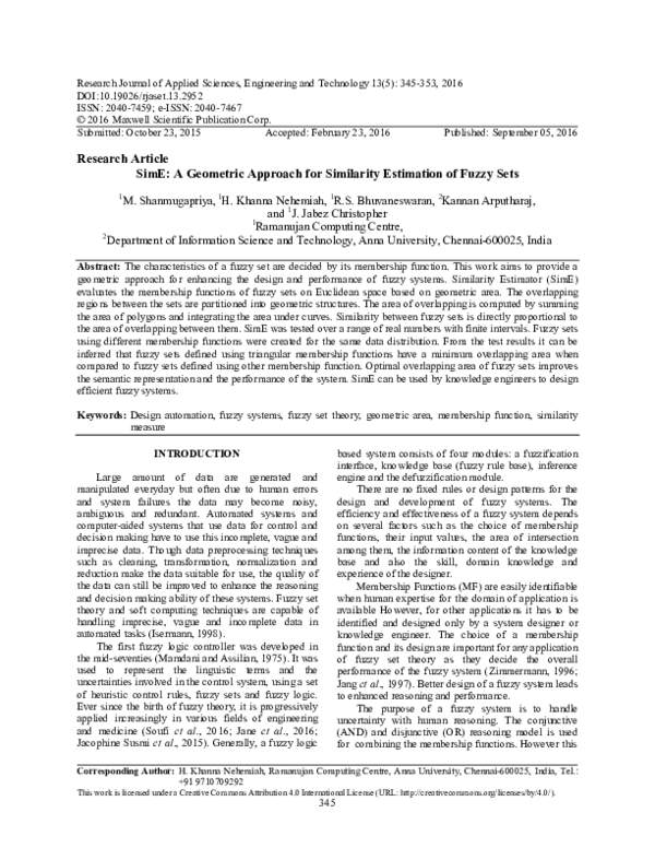 Pdf Sime A Geometric Approach For Similarity Estimation Of Fuzzy Sets