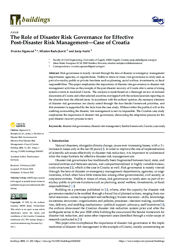 (PDF) The Role of Disaster Risk Governance for Effective Post-Disaster ...