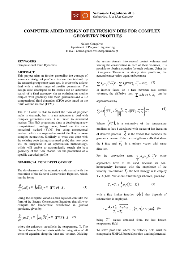 (PDF) Computer aided design of extrusion dies for complex geometry profiles