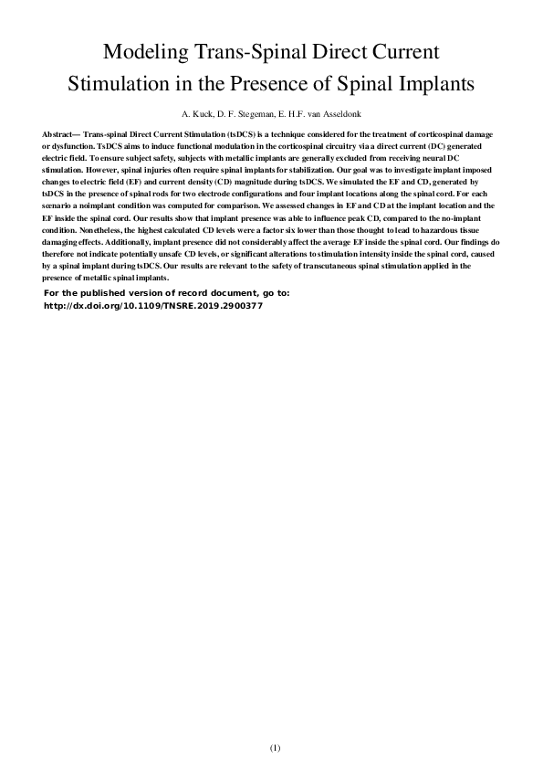 (PDF) Modeling trans-spinal direct current stimulation for the ...