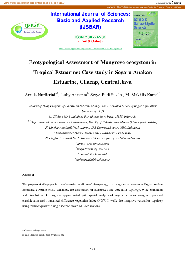 (PDF) Ecotypological Assessment of Mangrove ecosystem in Tropical ...
