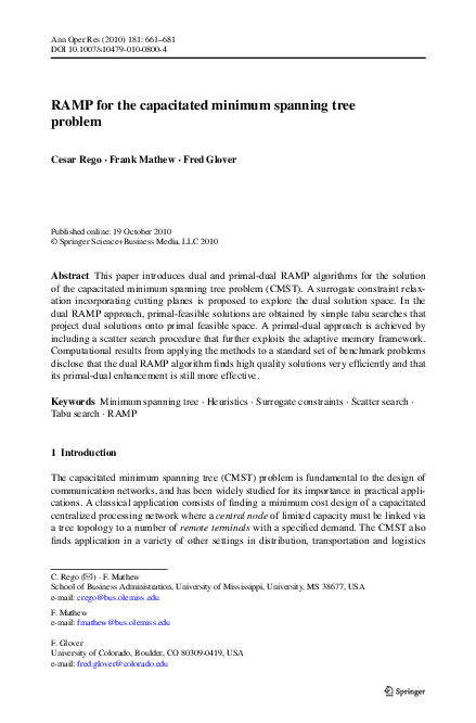 Pdf Ramp For The Capacitated Minimum Spanning Tree Problem Cesar Rego
