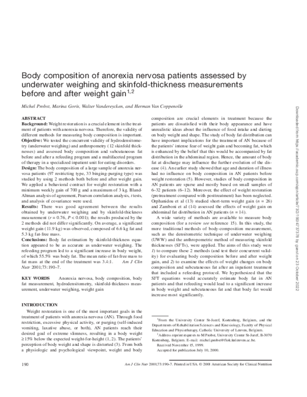 (PDF) Body Composition in Anorexia: Validity of Weighing Methods