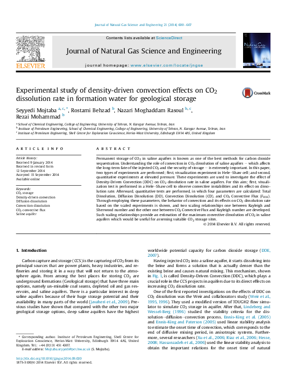 (PDF) Experimental Study of Density Driven Convection Effect on CO2 Dissolution Rate in ...