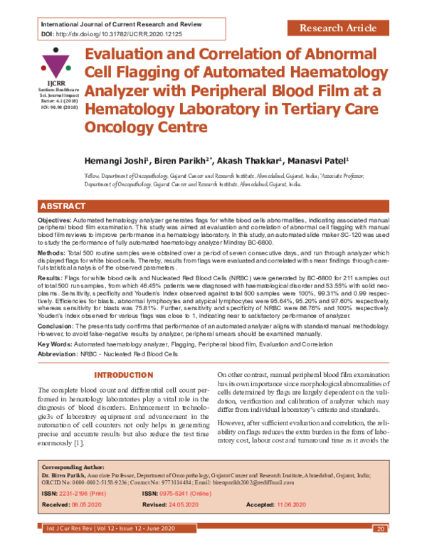 (PDF) Evaluation and Correlation of Abnormal Cell Flagging of Automated ...
