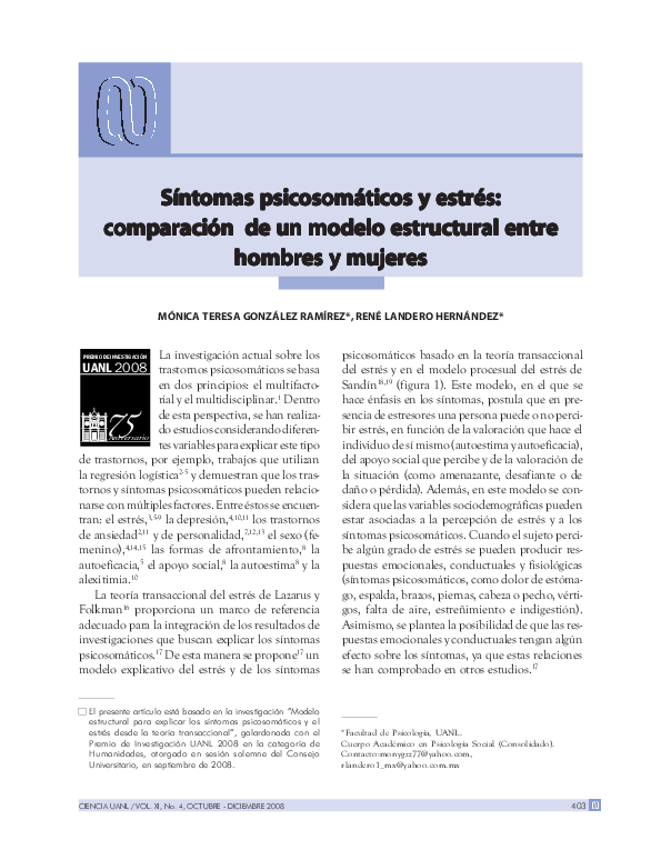(PDF) Síntomas psicosomáticos y estrés: comparación de un modelo ...