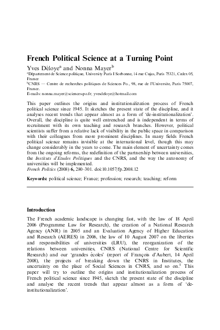 (PDF) French Political Science at a Turning Point | Yves DELOYE ...
