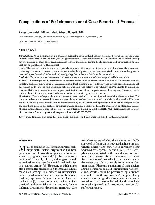 Complications of Self-circumcision: A Case Report and Proposal