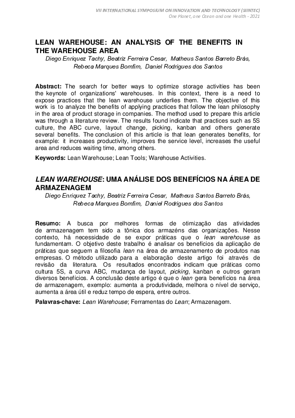 (PDF) Lean Warehouse: Uma Análise Dos Benefícios Na Área De Armazenagem