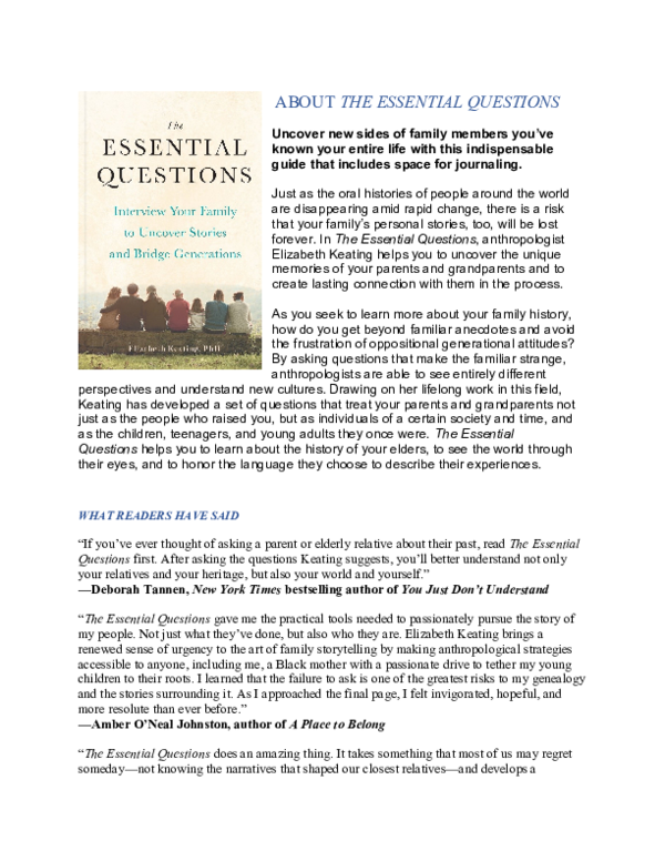 (DOC) THE ESSENTIAL QUESTIONS: Interview Your Family to Uncover Stories ...