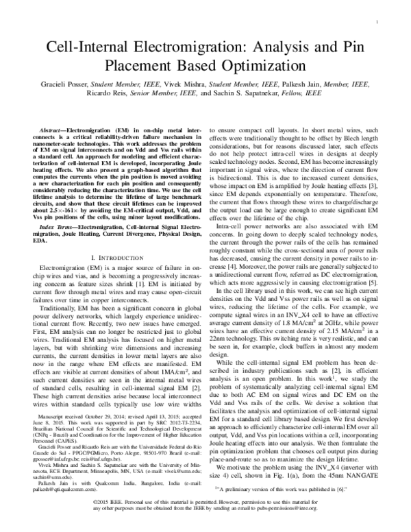 (PDF) Cell-Internal Electromigration: Analysis and Pin Placement Based Optimization