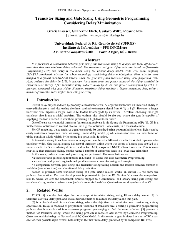 Pdf Transistor Sizing And Gate Sizing Using Geometric Programming Considering Delay