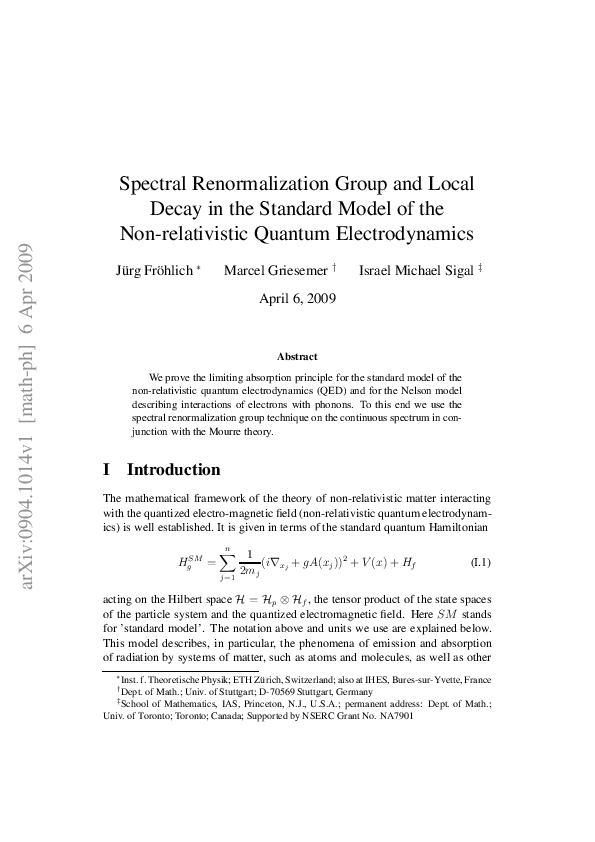 (PDF) Spectral Renormalization Group and Local Decay in the Standard Model of Non-Relativistic ...