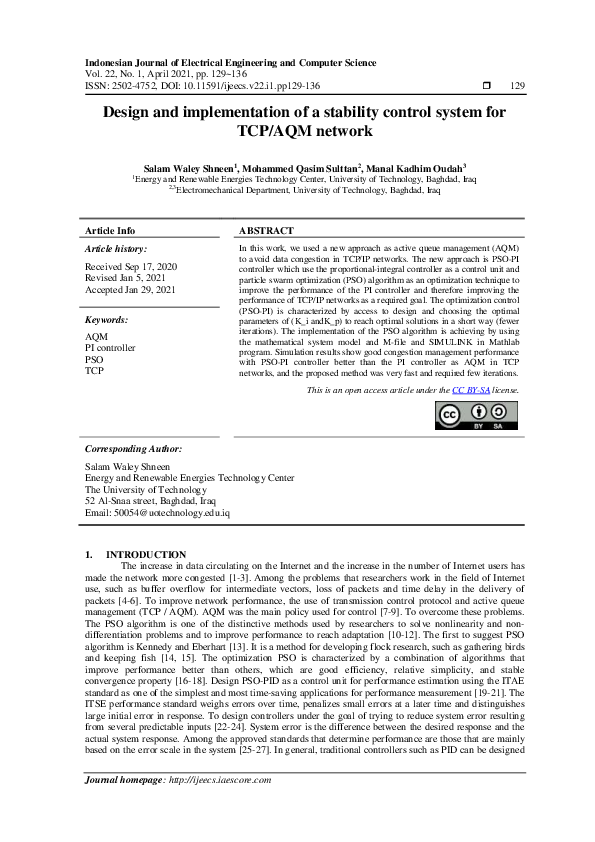 (PDF) Design and implementation of a stability control system for TCP/AQM network
