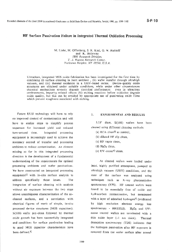 (PDF) HF Surface Passivation Failure in Integrated Thermal Oxidation ...