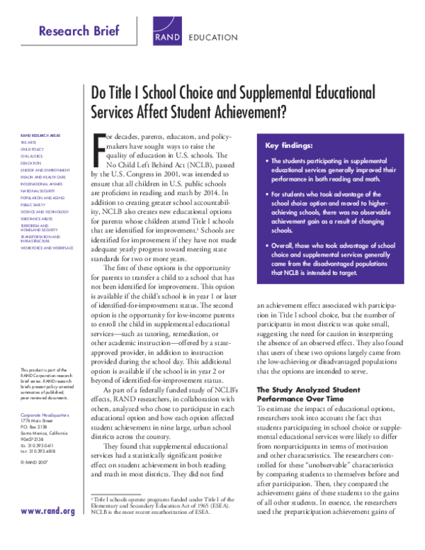 (PDF) Do Title I School Choice and Supplemental Educational Services ...