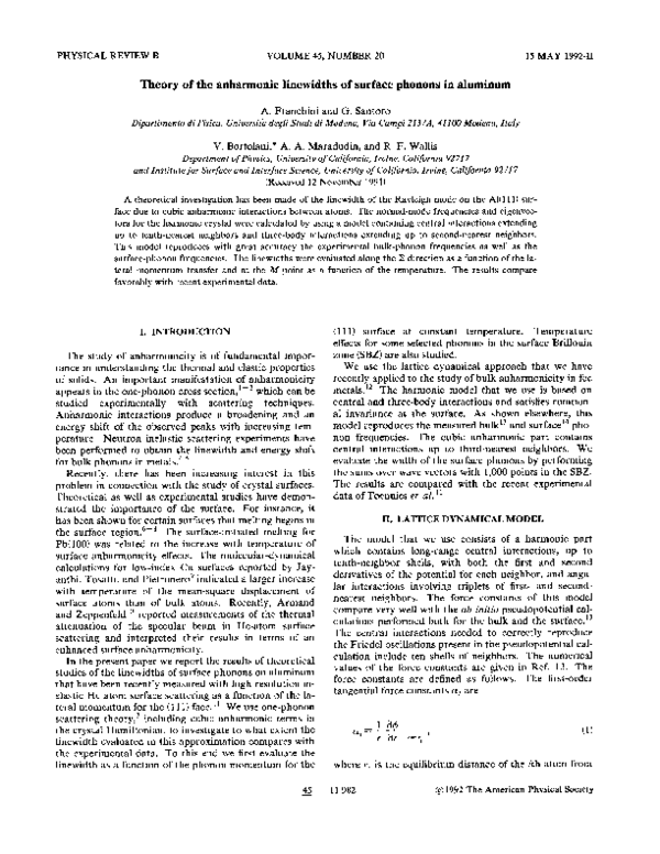 (PDF) Theory of the anharmonic linewidths of surface phonons in aluminum