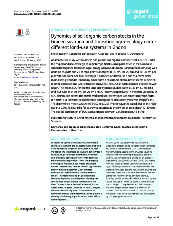 (PDF) Dynamics of soil organic carbon stocks in the Guinea savanna and transition agro-ecology ...