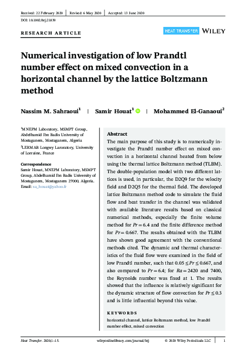 (PDF) Numerical investigation of low Prandtl number effect on mixed convection in a horizontal ...