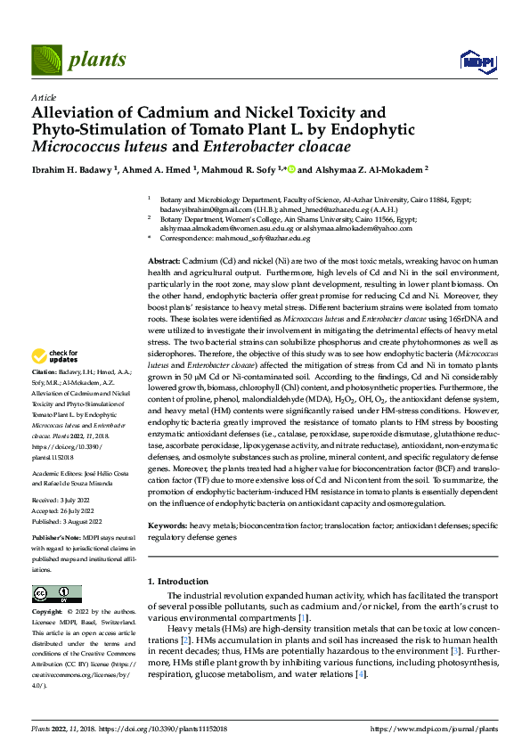 (PDF) Alleviation of Cadmium and Nickel Toxicity and Phyto-Stimulation ...