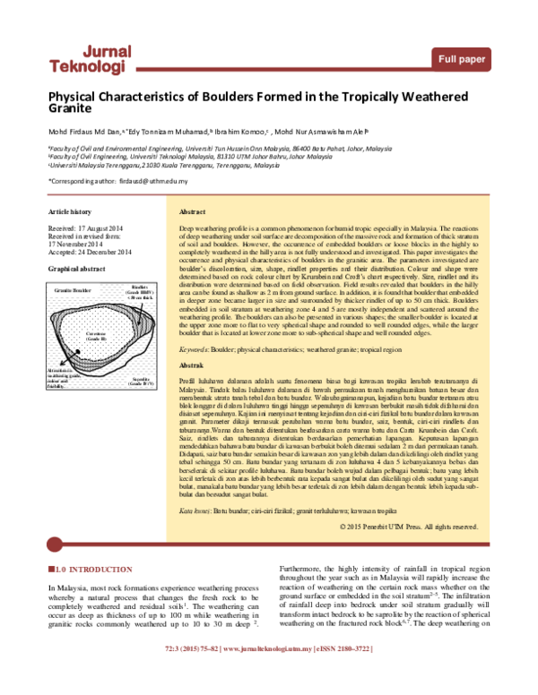 (PDF) Physical Characteristics of Boulders Formed in the Tropically ...