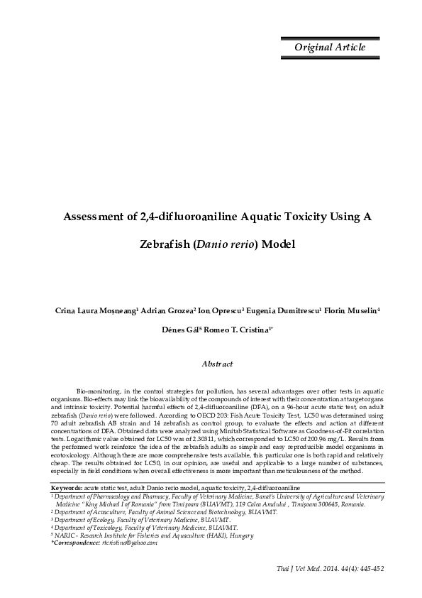 (PDF) Assessment of 2,4-difluoroaniline Aquatic Toxicity Using A ...